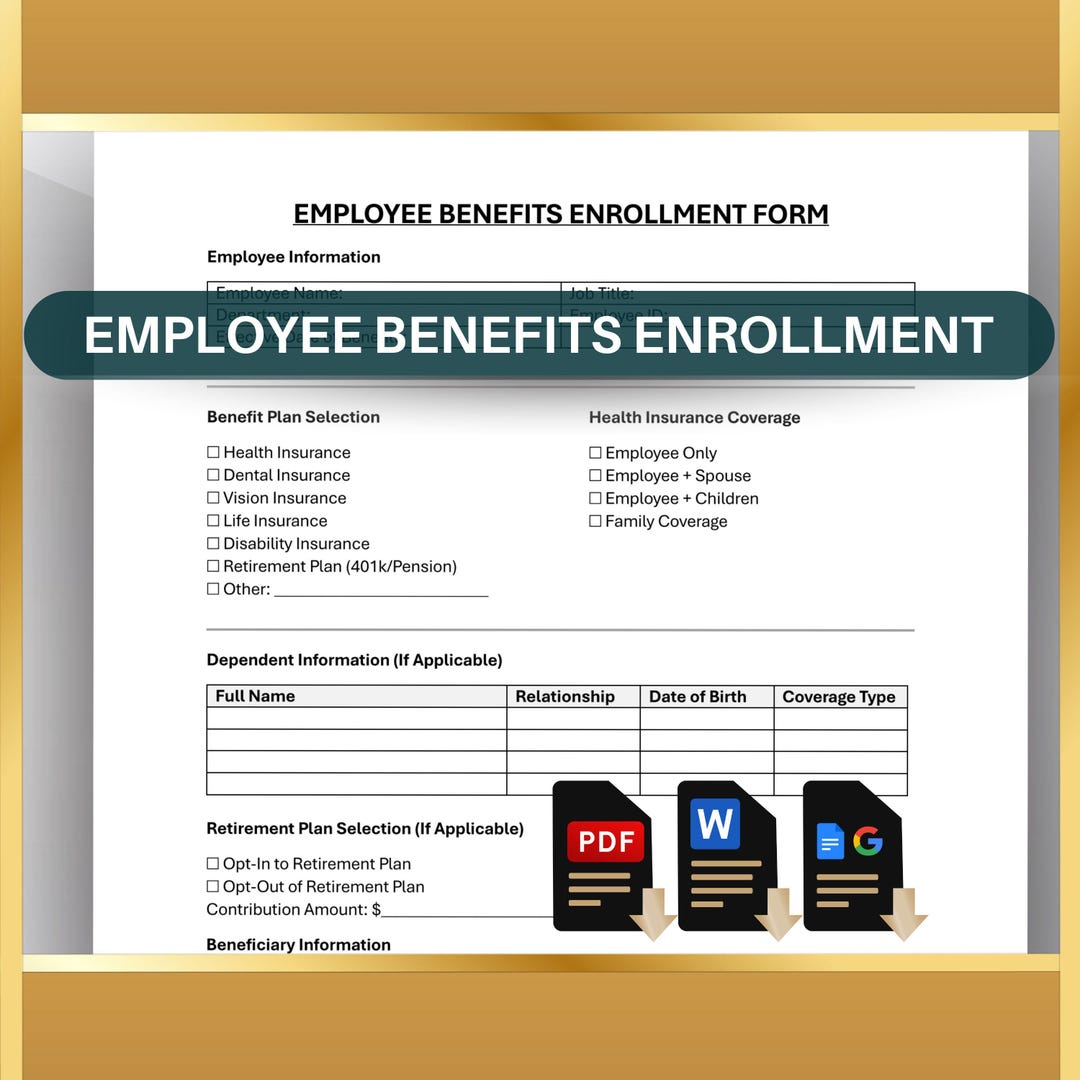 Employee Benefits Enrollment Form Template, Workplace Health Plan Tracker (printable PDF ...