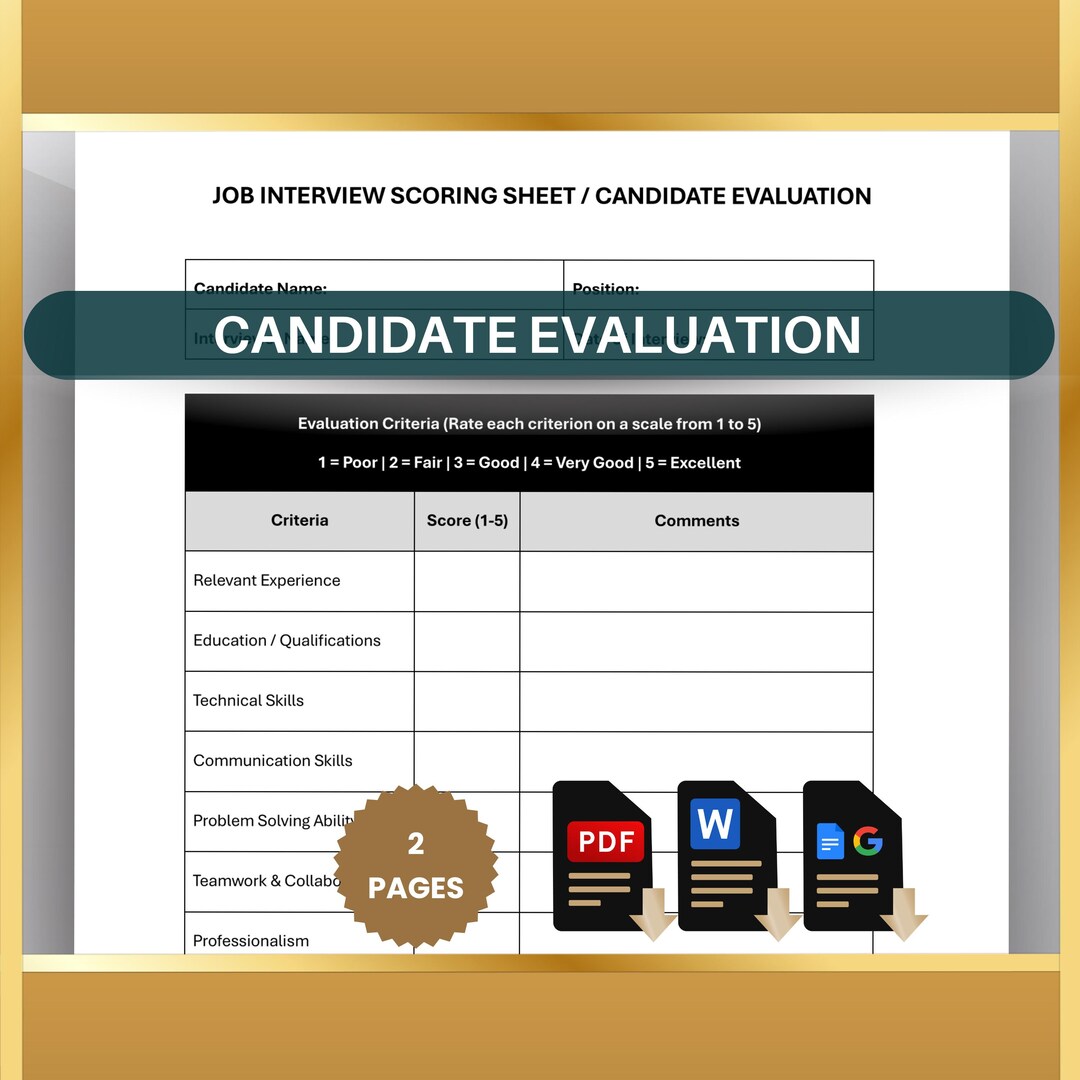 Job Interview Scoring Sheet, Candidate Evaluation Form, Interview ...