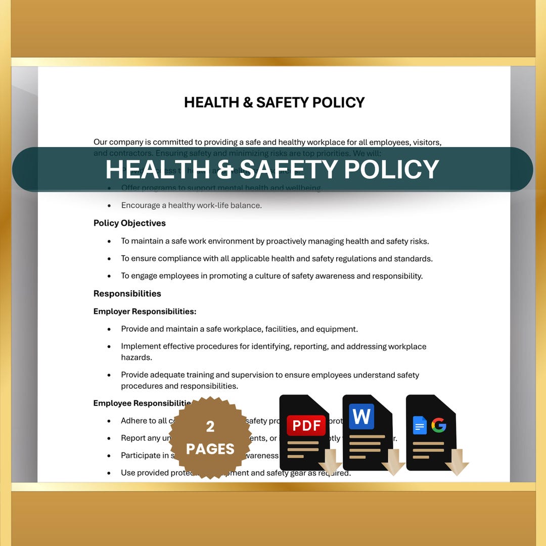 Health & Safety Policy Template | Workplace Safety Form | HR Compliance ...