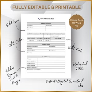 Pet Sitter Client Intake Form: Dog Walker Information Sheet (printable ...