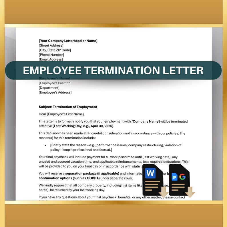 Termination Letter Exit Template | Employee Dismissal Form | HR ...