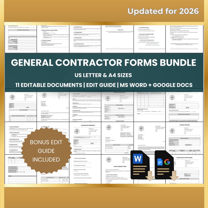 General Contractor Forms Bundle: Collection of Paperwork Templates for ...