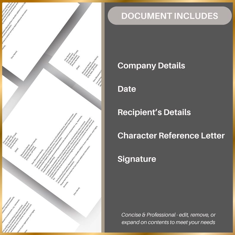 Character Reference Letter Template | Editable Professional ...