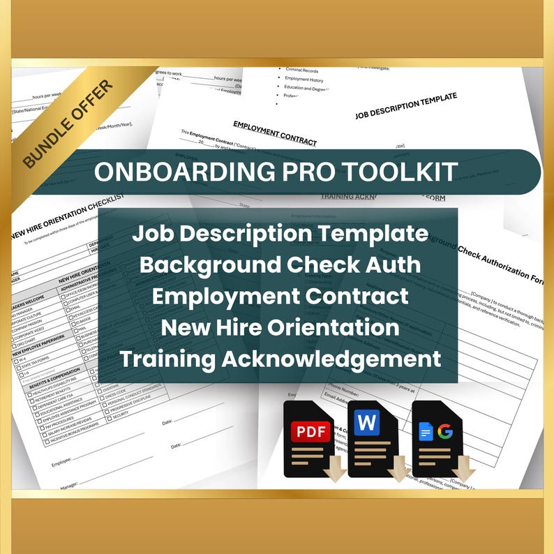 Onboarding Toolkit Bundle, HR Documents Pack, New Hire Templates, Small ...
