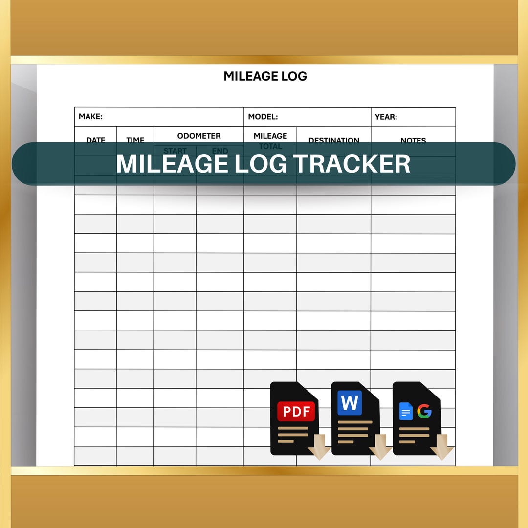 Mileage Log Template: Vehicle Trip Tracker, Business Car Odometer and ...
