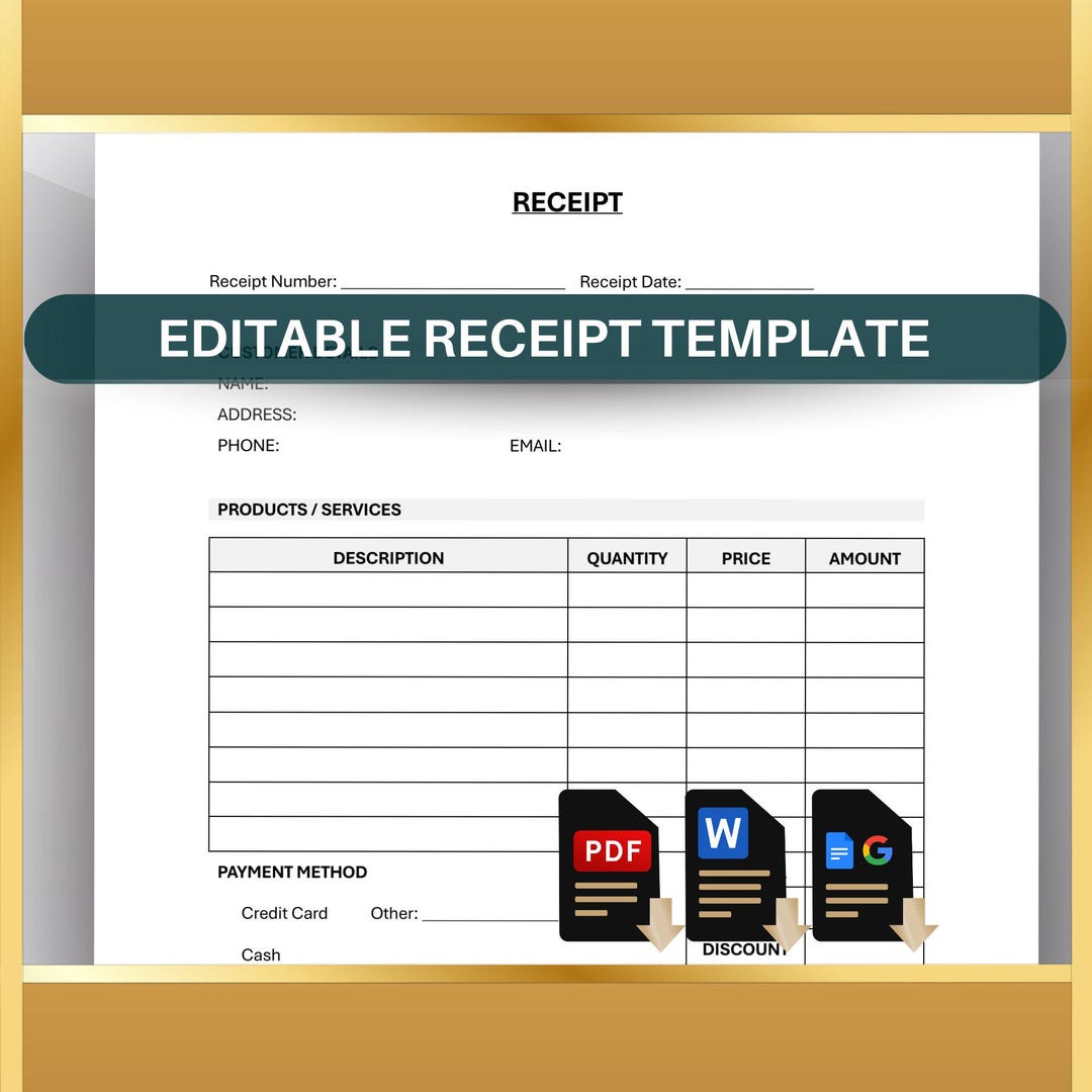 Receipt Template, Printable Business Receipt PDF, Invoice Receipt Form ...