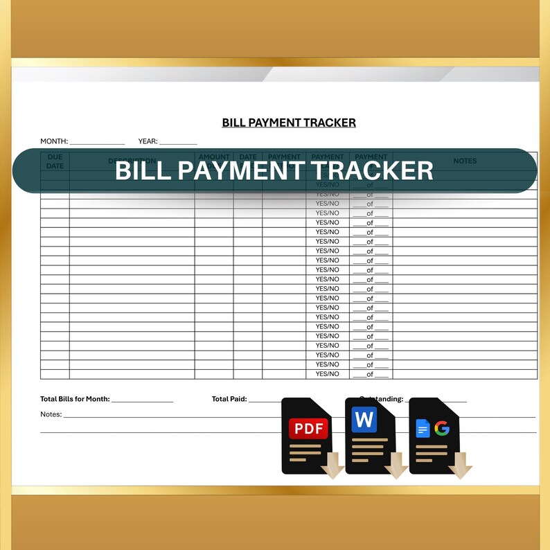 Monthly Bill Payment Tracker: Printable PDF, Editable Word & G Docs - Etsy