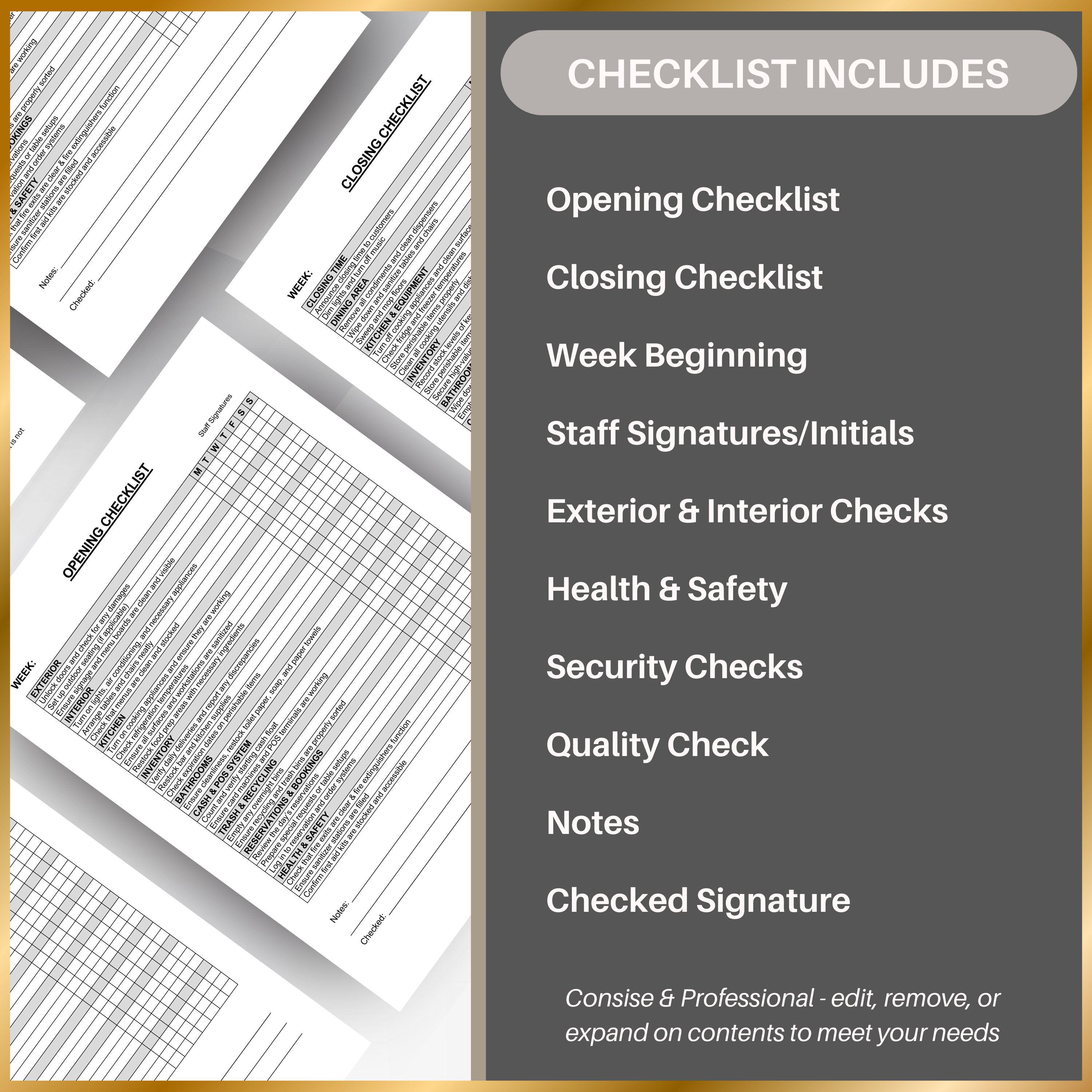 Restaurant Opening & Closing Checklist, Server Side Work List ...