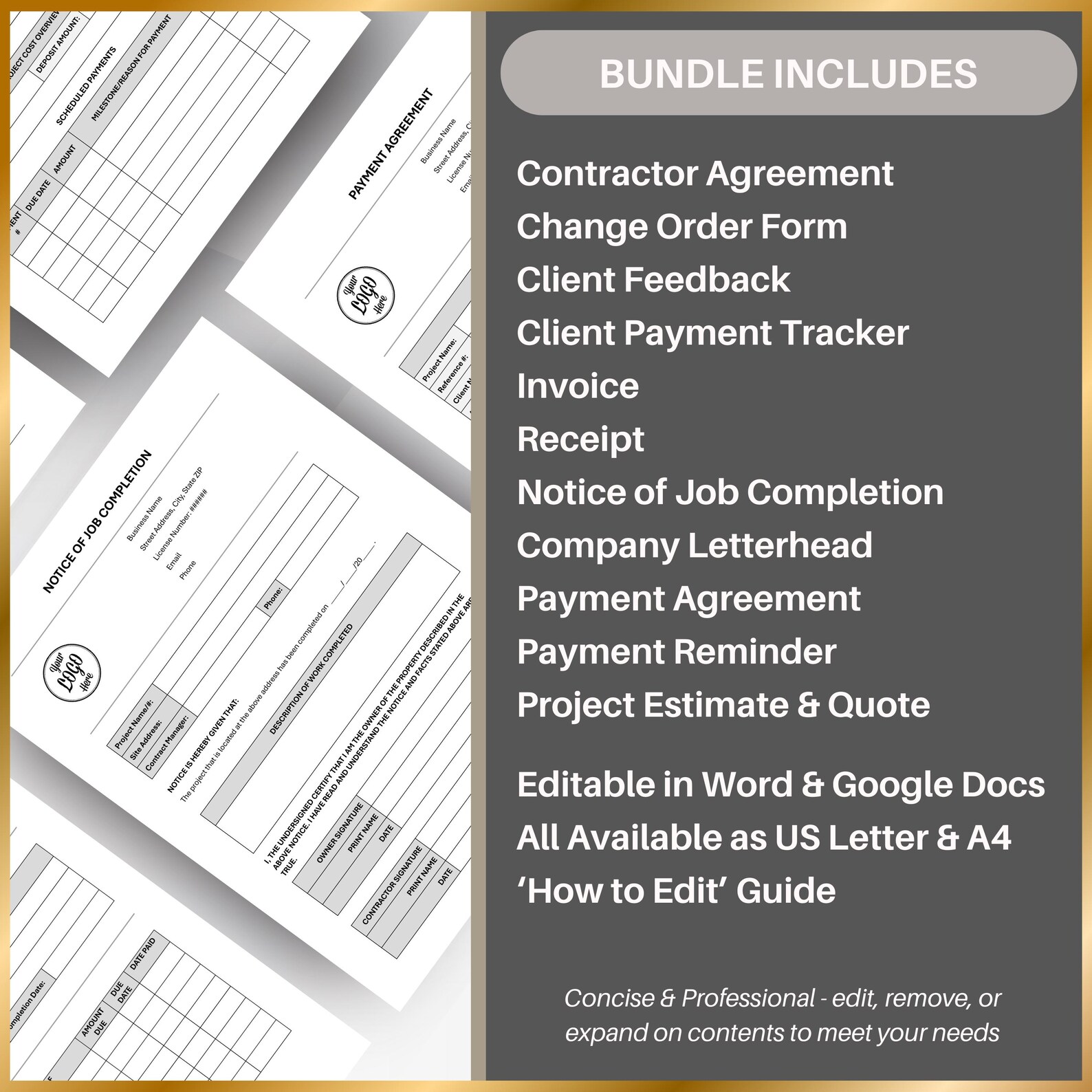 General Contractor Forms Bundle: Collection of Paperwork Templates for ...