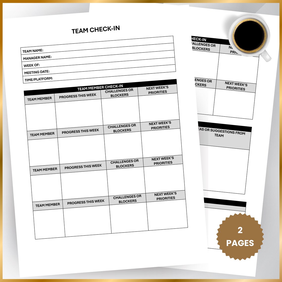 Weekly Team Check-in Template: Meeting Update Form (printable PDF ...