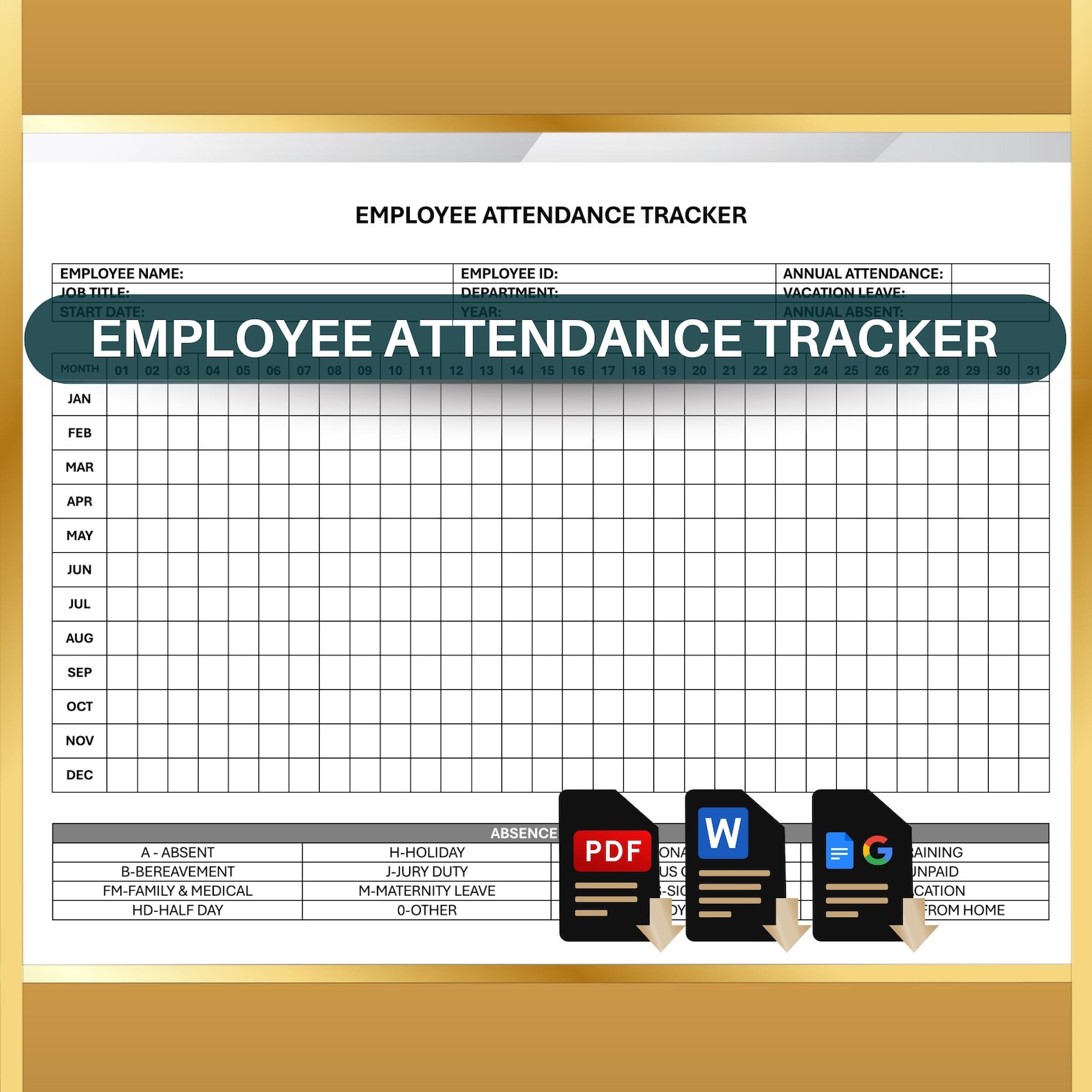 Employee Attendance Tracker: HR Template for Staff Work Hours Logging ...