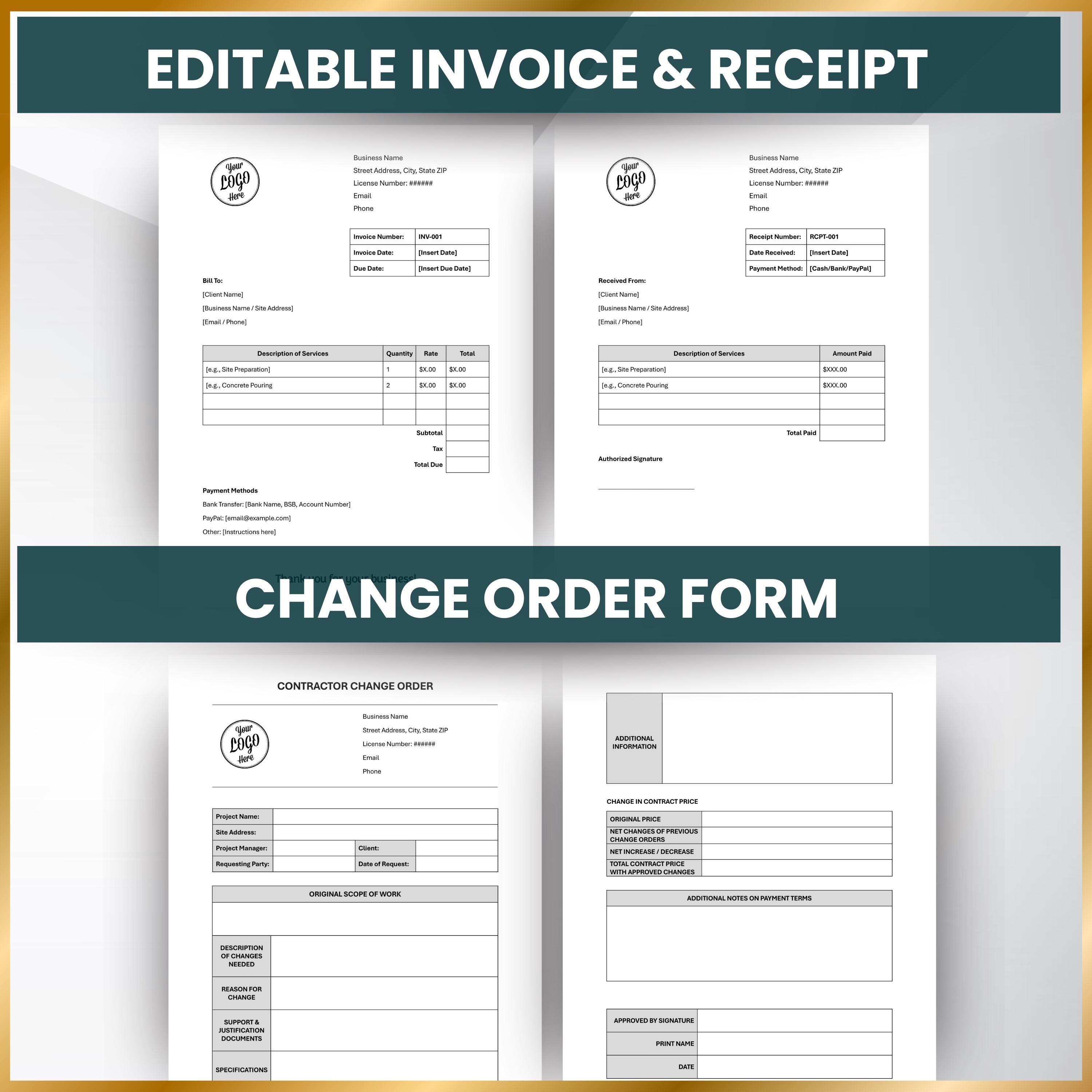 General Contractor Forms Bundle: Collection of Paperwork Templates for ...