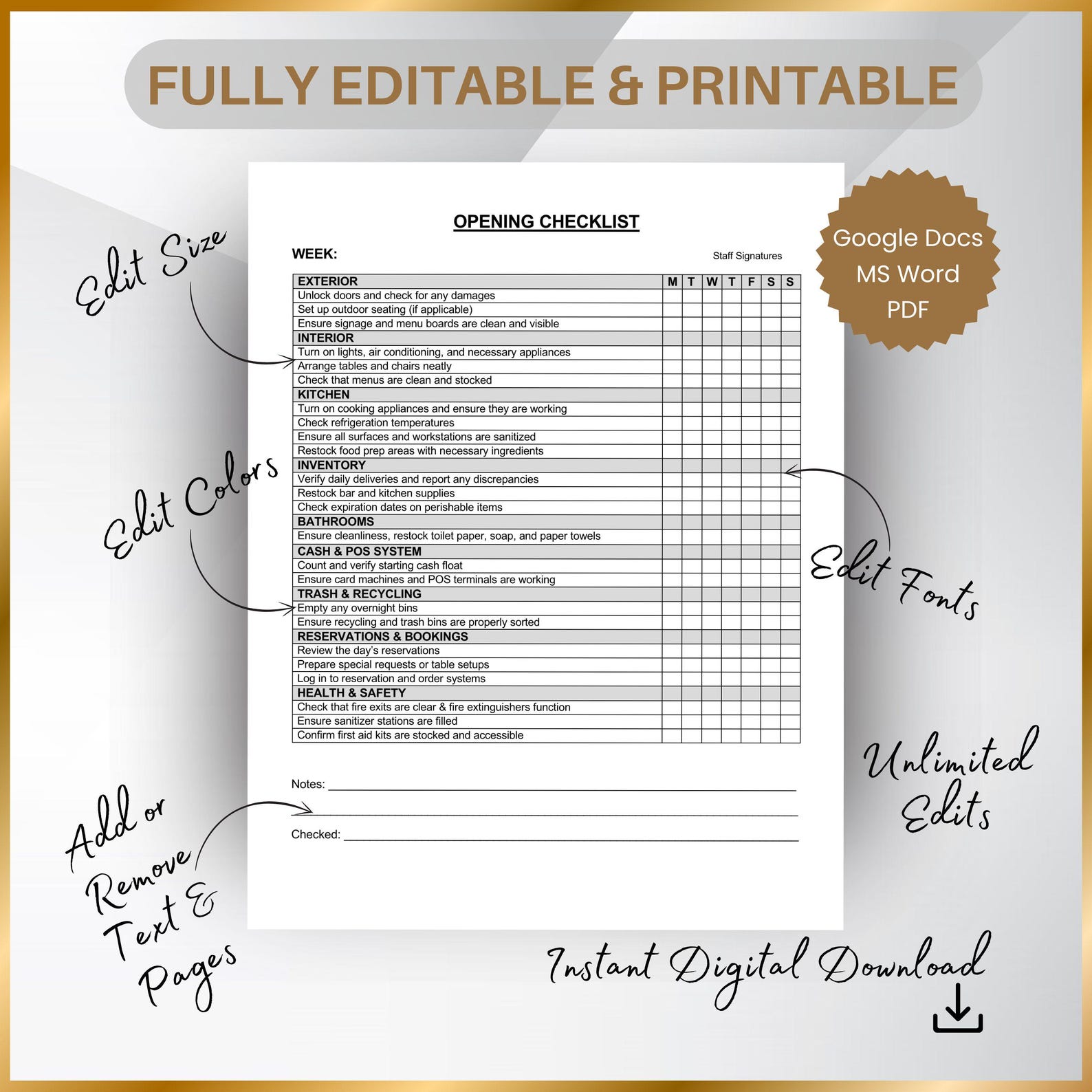 Restaurant Opening & Closing Checklist, Server Side Work List ...