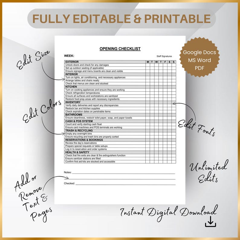 Restaurant Opening & Closing Checklist, Server Side Work List ...
