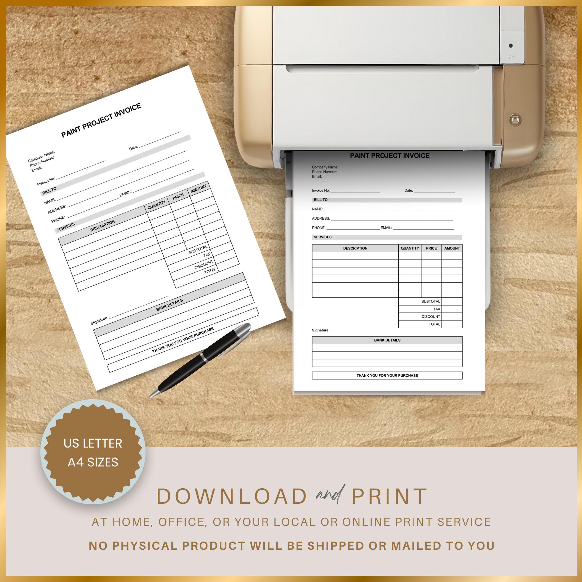 Paint Project Invoice Template: Painter Contractor Billing (printable ...