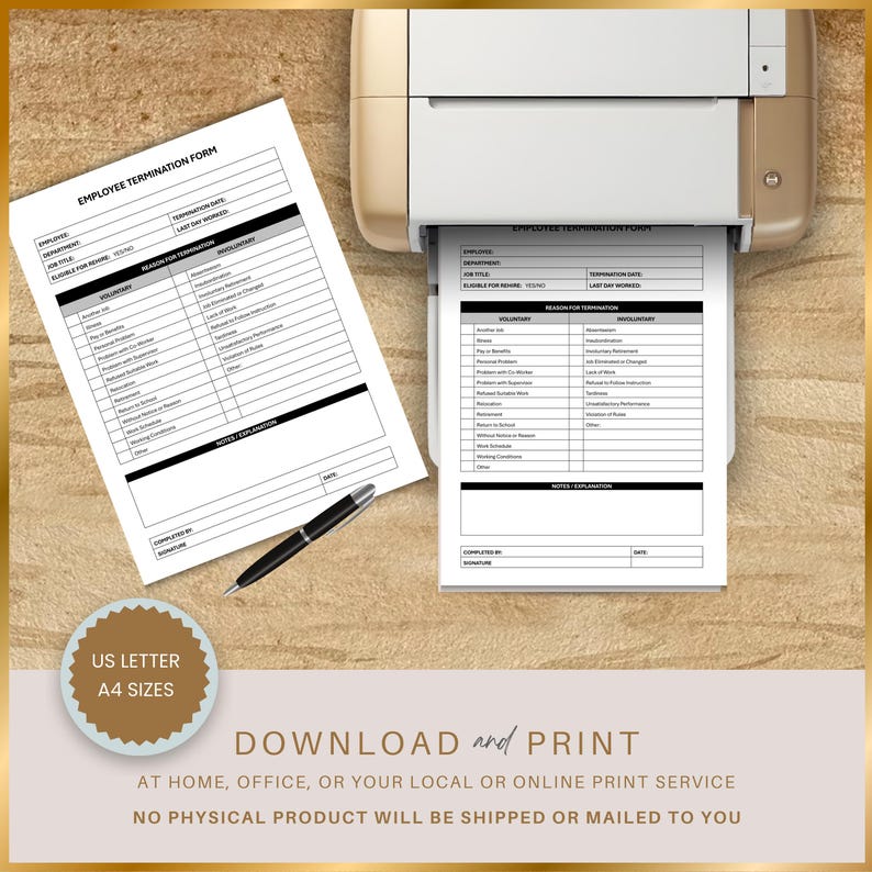 Employee Termination Form | Editable HR Template | Staff Exit Document ...
