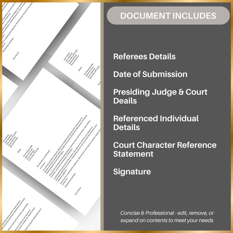 Court Character Reference Letter, Editable Testimonial Template Legal ...