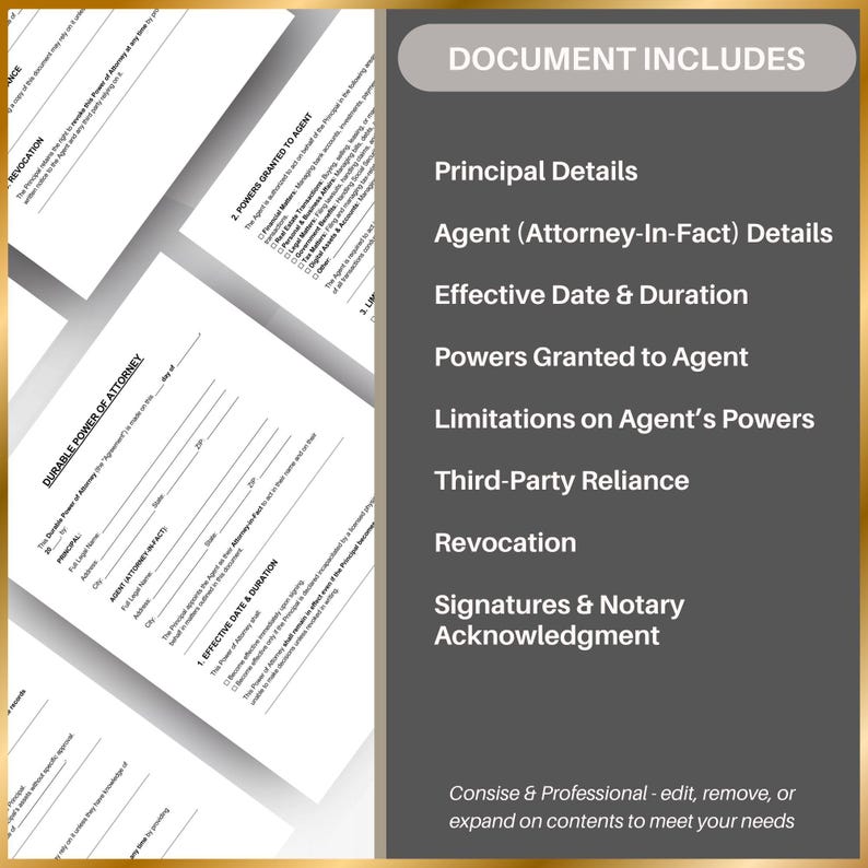 Durable Power of Attorney Template | Editable Legal Form | Instant ...
