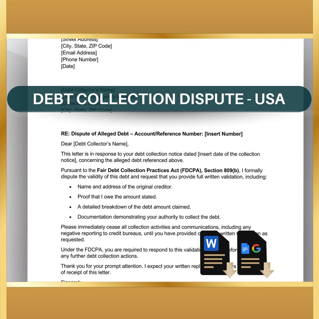 Debt Collection Dispute Letter, Debt Template USA, FDCPA Debt ...