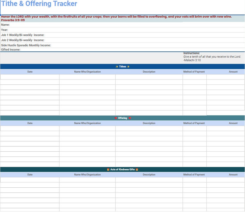 Excel Tithe and Offering Tracker - Etsy