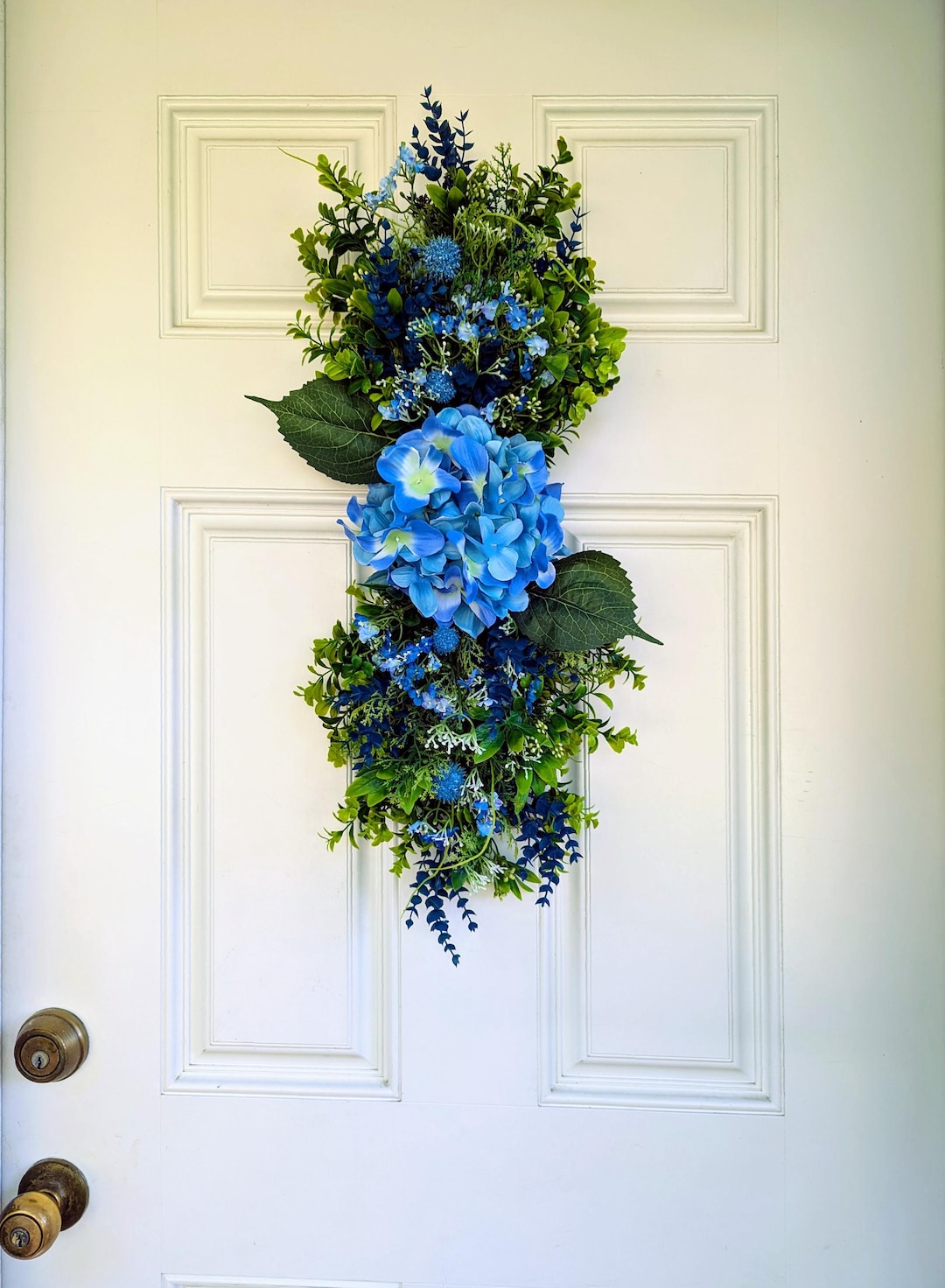 Blue Hydrangea Farmhouse Swag, Everyday Front Door Wreath - Etsy