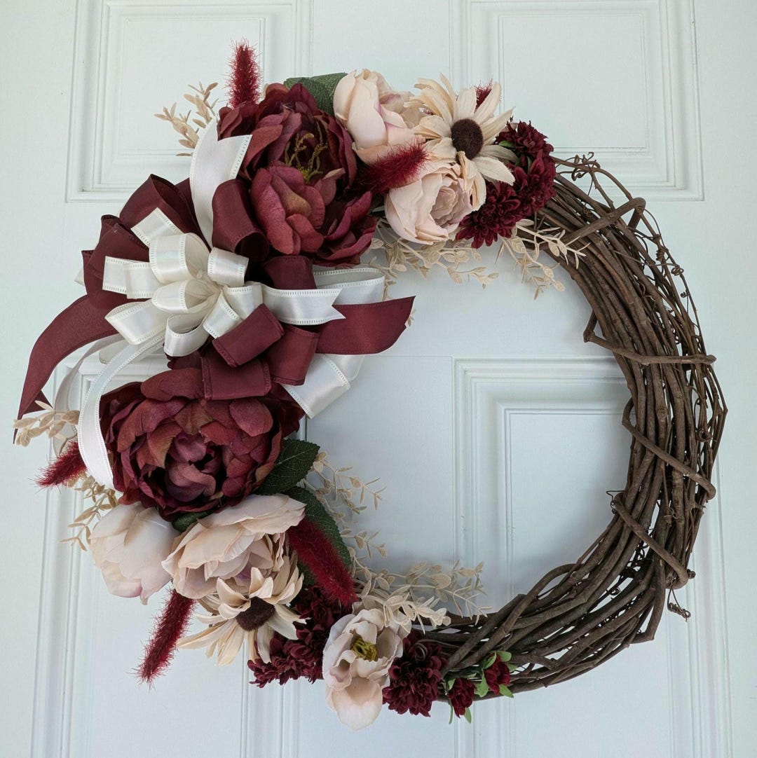 Autumn/fall Natural Wreath, Burgundy & Cream Fall Wreath - Etsy