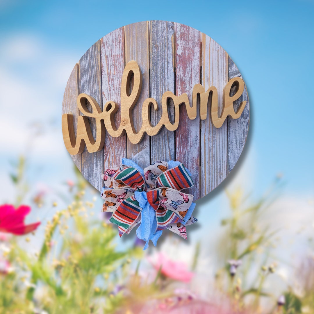 Welcome Round Front Door Sign, Door Hanger, Farmhouse Decor, Hello ...