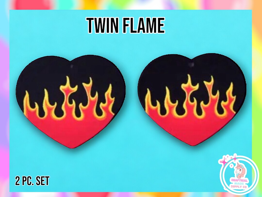 Set of 2 Red Black Flame Fire Heart Charms Lover Charms Love Hearts ...