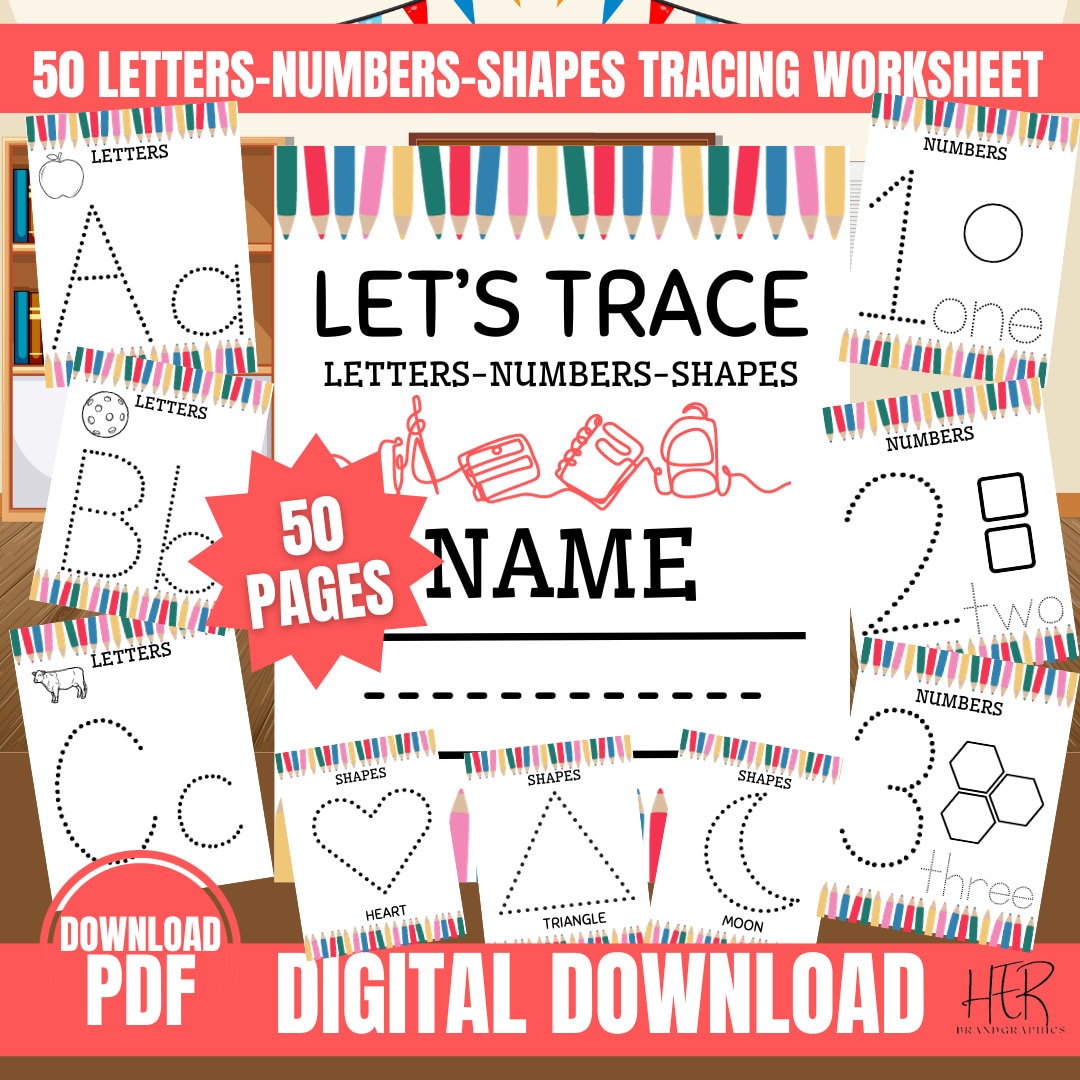 50 Page Tracing Toddler Pre-k Worksheet, Letters Numbers Shapes Tracing ...
