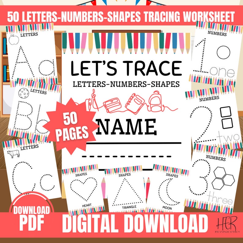 50 Page Tracing Toddler Pre-k Worksheet, Letters Numbers Shapes Tracing ...