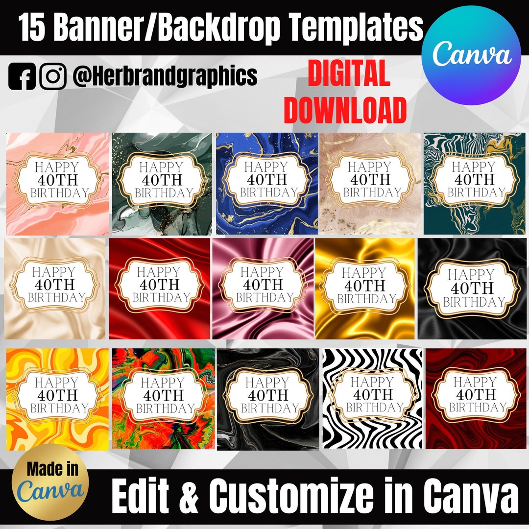 Marble Birthday Banner, Silk Birthday Backdrop, Birthday Templates ...