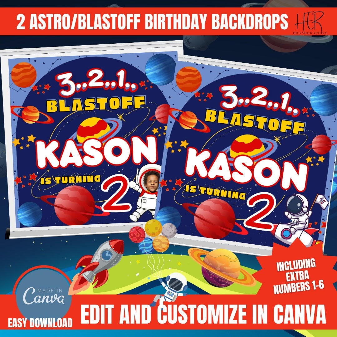 Astro Birthday Banner, Astro Backdrop, Birthday Boy Banner, Blastoff ...