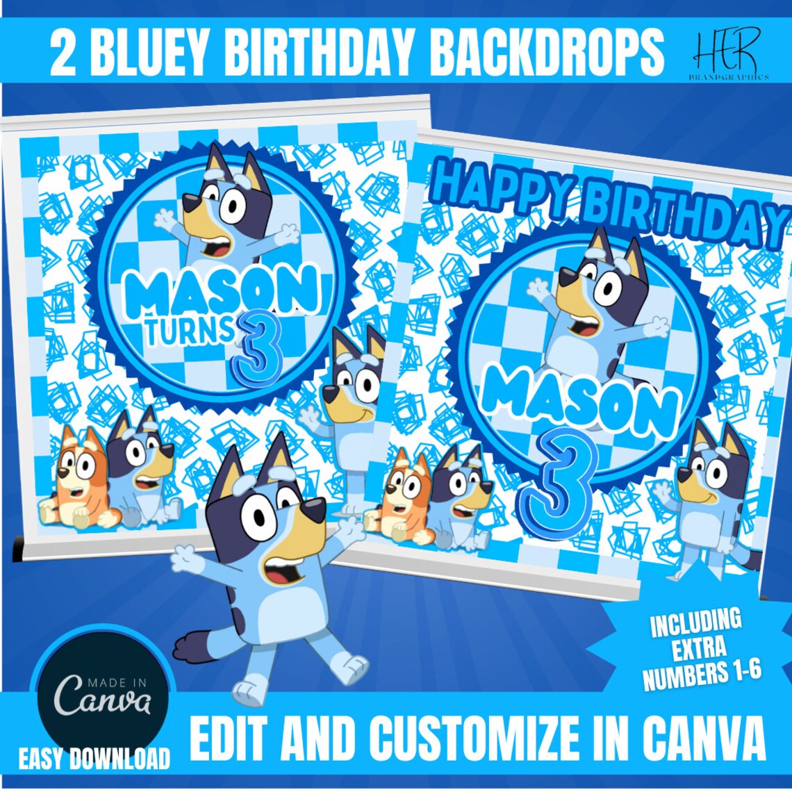 Bluey Birthday Banner, Bluey Backdrop, Birthday Boy Banner, Blue Banner ...