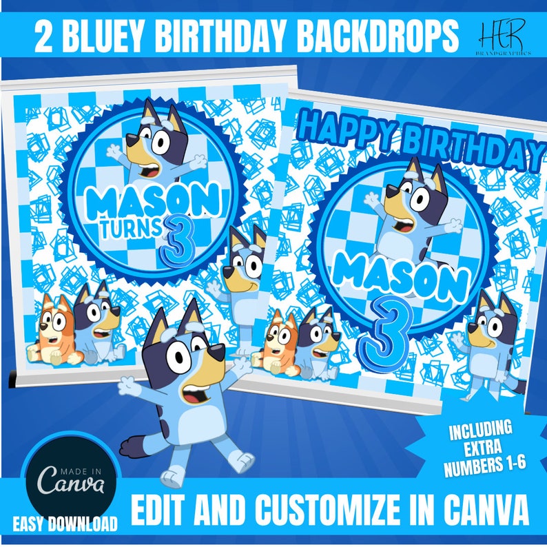 Bluey Birthday Banner, Bluey Backdrop, Birthday Boy Banner, Blue Banner ...