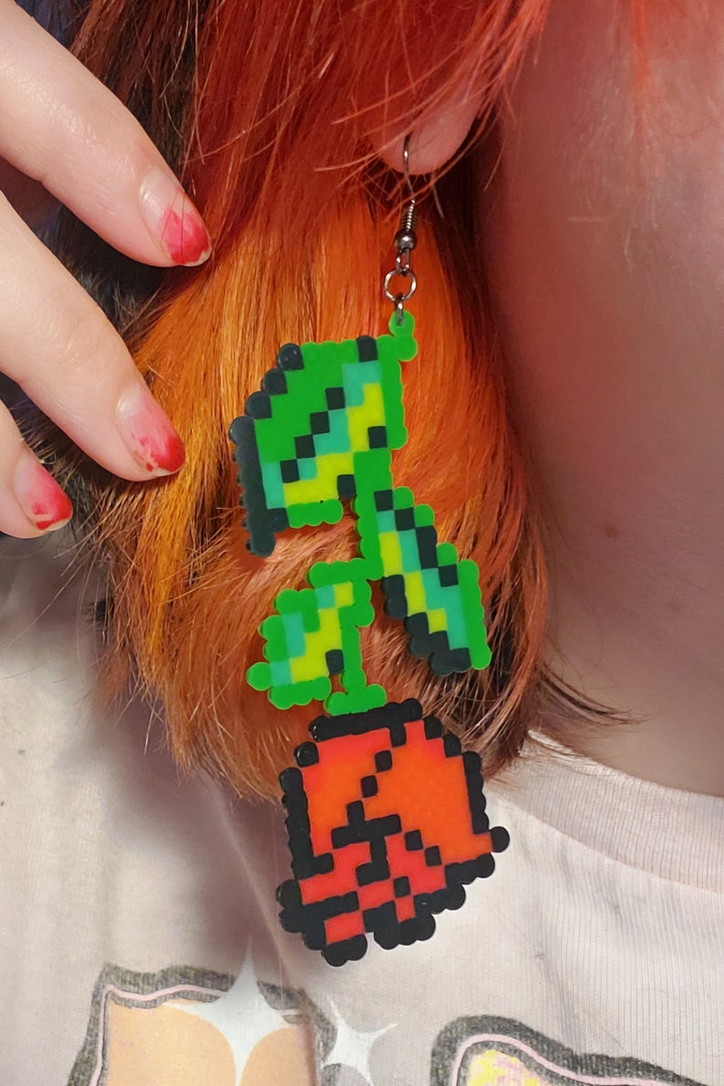 Rose Pixel 8bit Kawaii Aesthetic Earrings - Etsy