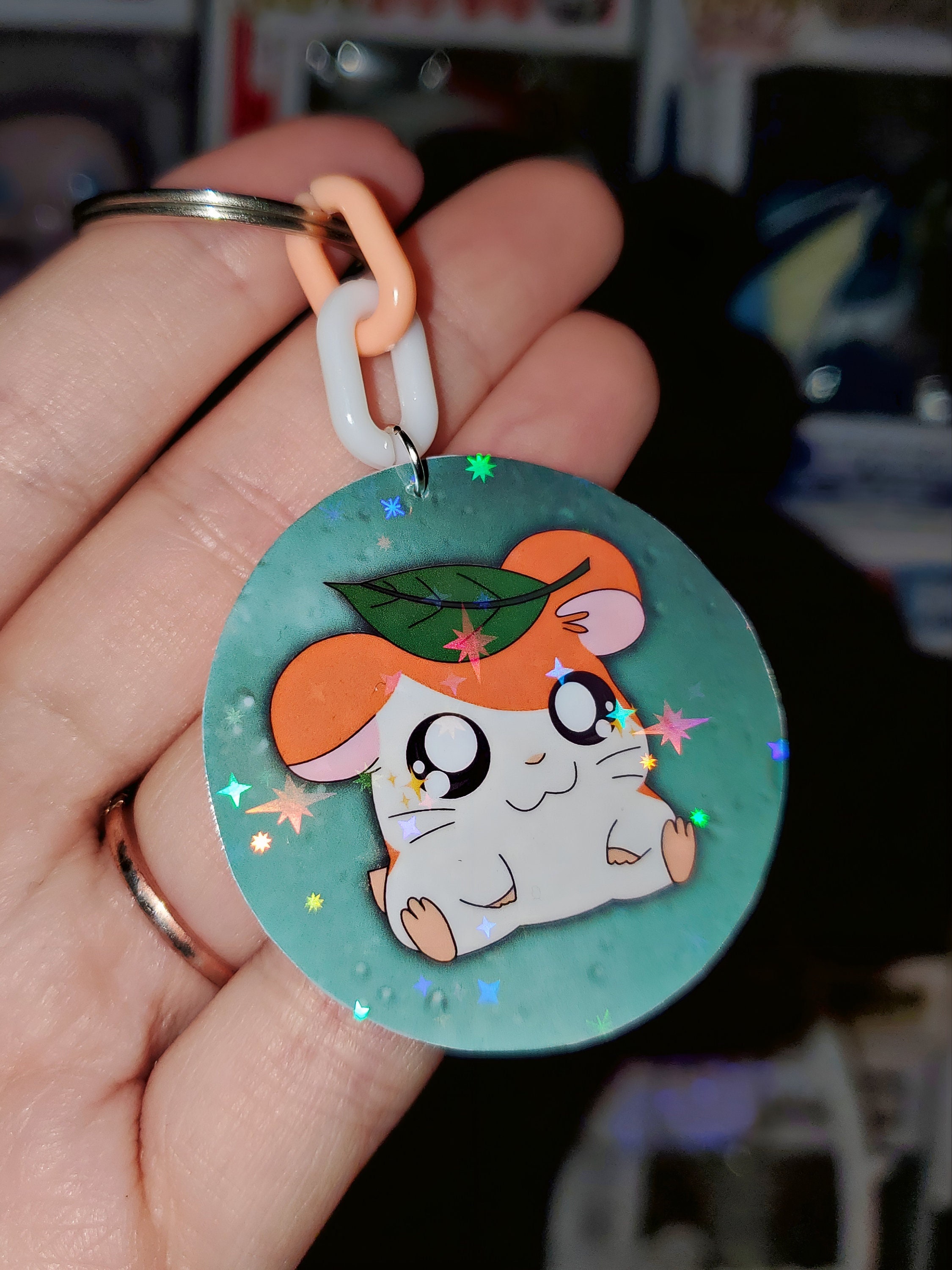 Custom Hamtaro Anime Holographic Prism Kawaii Y2K Aesthetic Keychain ...