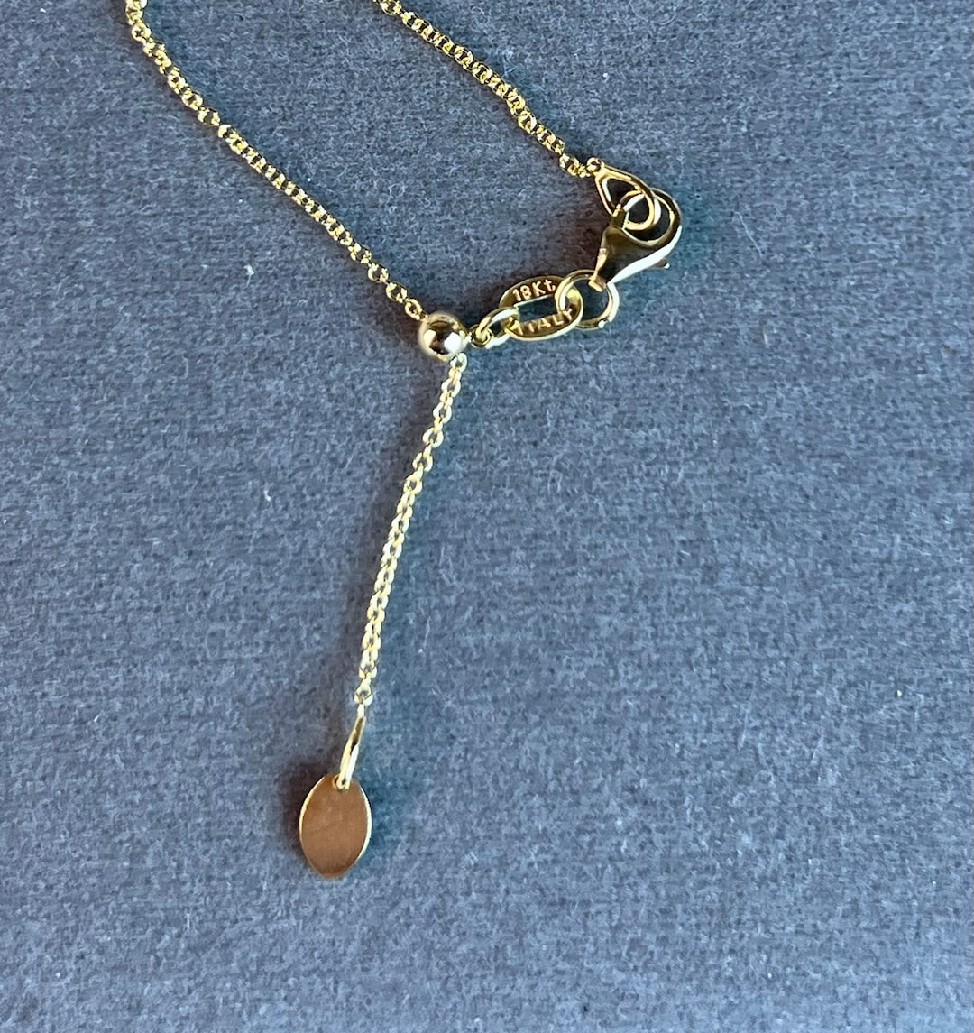 18k Solid Gold Box Chain Necklace: Adjustable Bolo Slide - Etsy