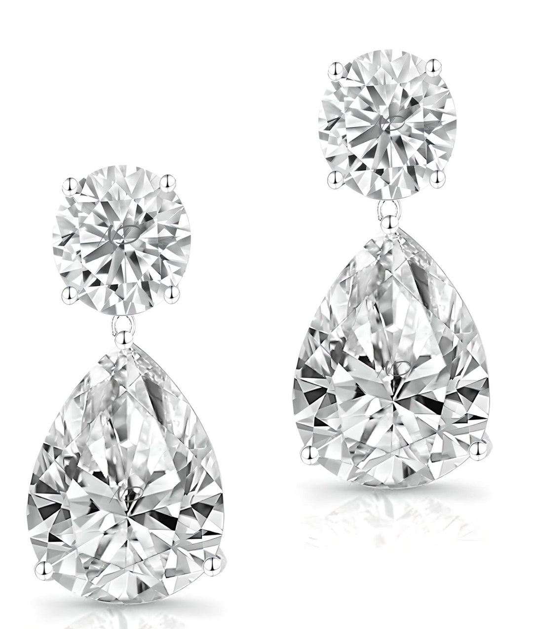 Pear Shape & Round Cut Moissanite Earrings in 14k Solid Gold, Pear Cut ...