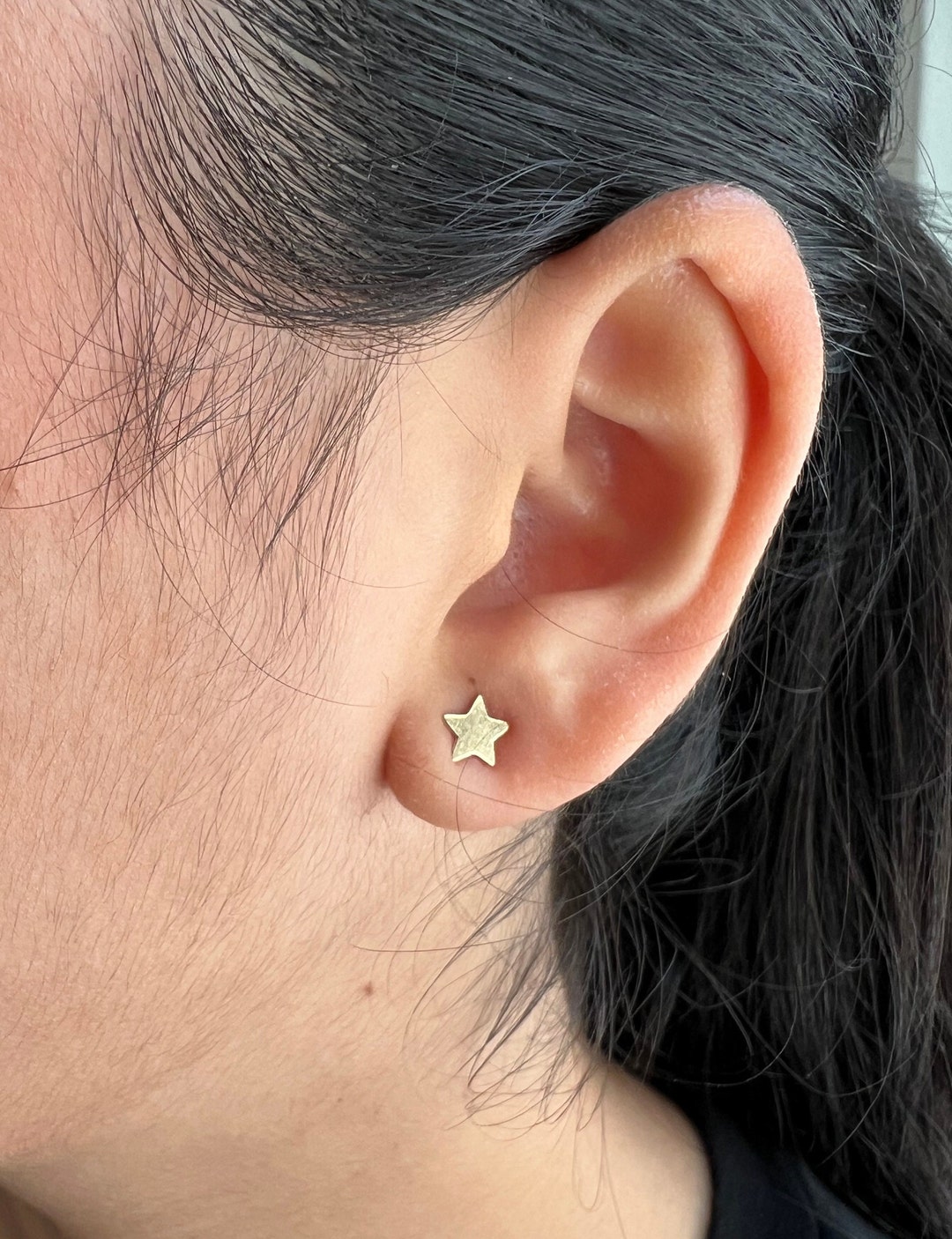 Tiny Stud Star Earrings - Solid Gold Tiny Stars, Solid 14K Real Gold ...