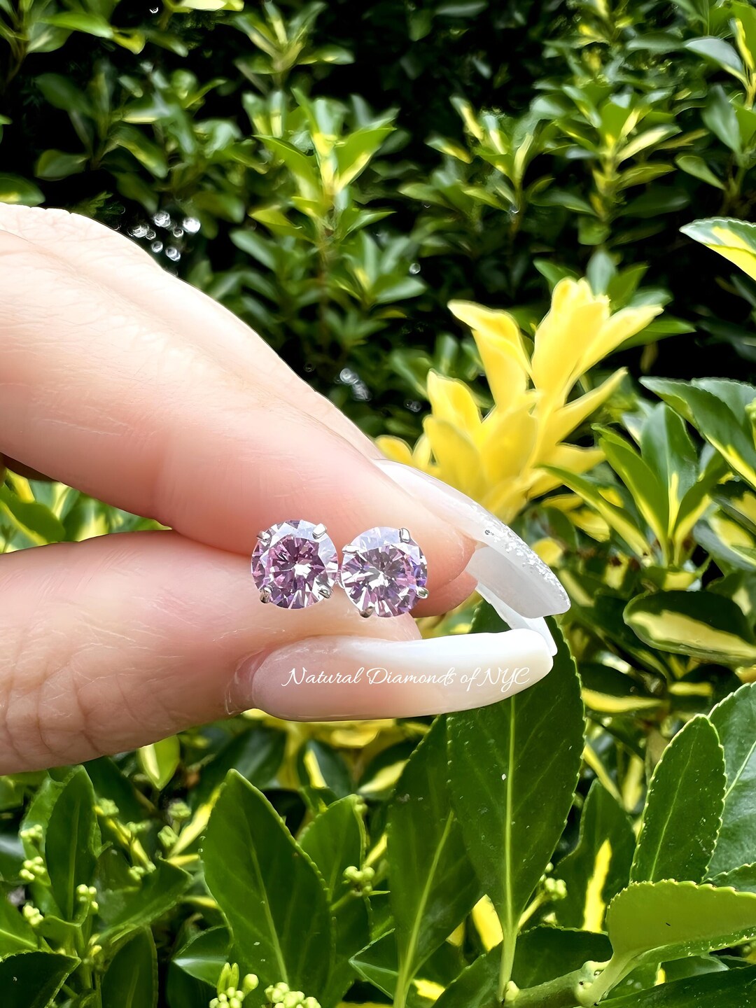 Pink Color Stone Round Cut Stud Earrings in Push Back •14K Gold Solid ...