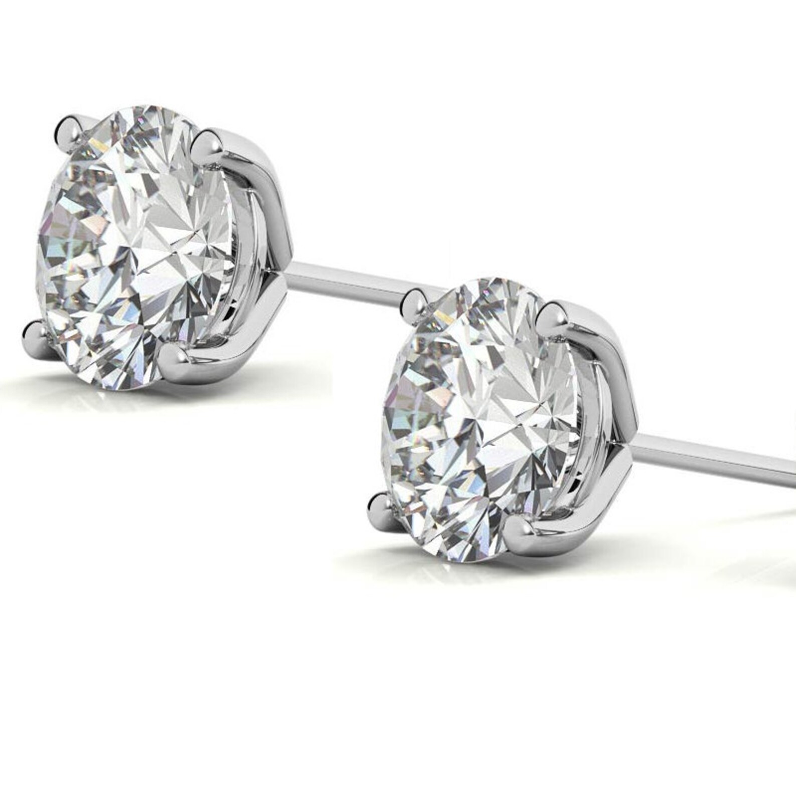 Moissanite Stud Earrings • 14K Gold Solid • Round Cut • Moissanite Stud ...