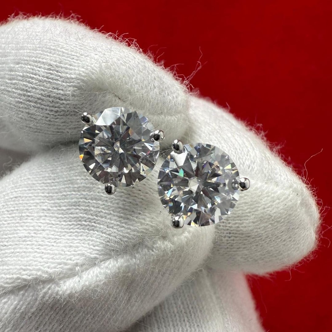 Moissanite Stud Earrings • 14K Gold Solid • Round Cut • Moissanite Stud ...