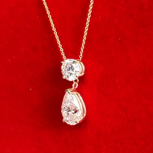 Pear Shape & Round Cut Moissanite Pendant in 14k Solid Gold, Pear Cut ...
