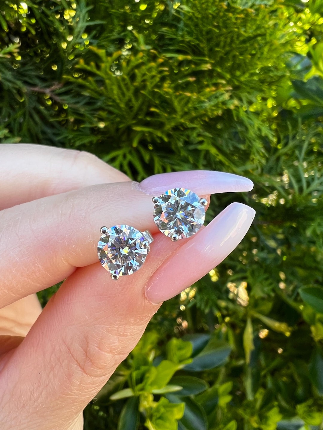 Moissanite Stud Earrings • 14K Gold Solid • Round Cut • Moissanite Stud ...