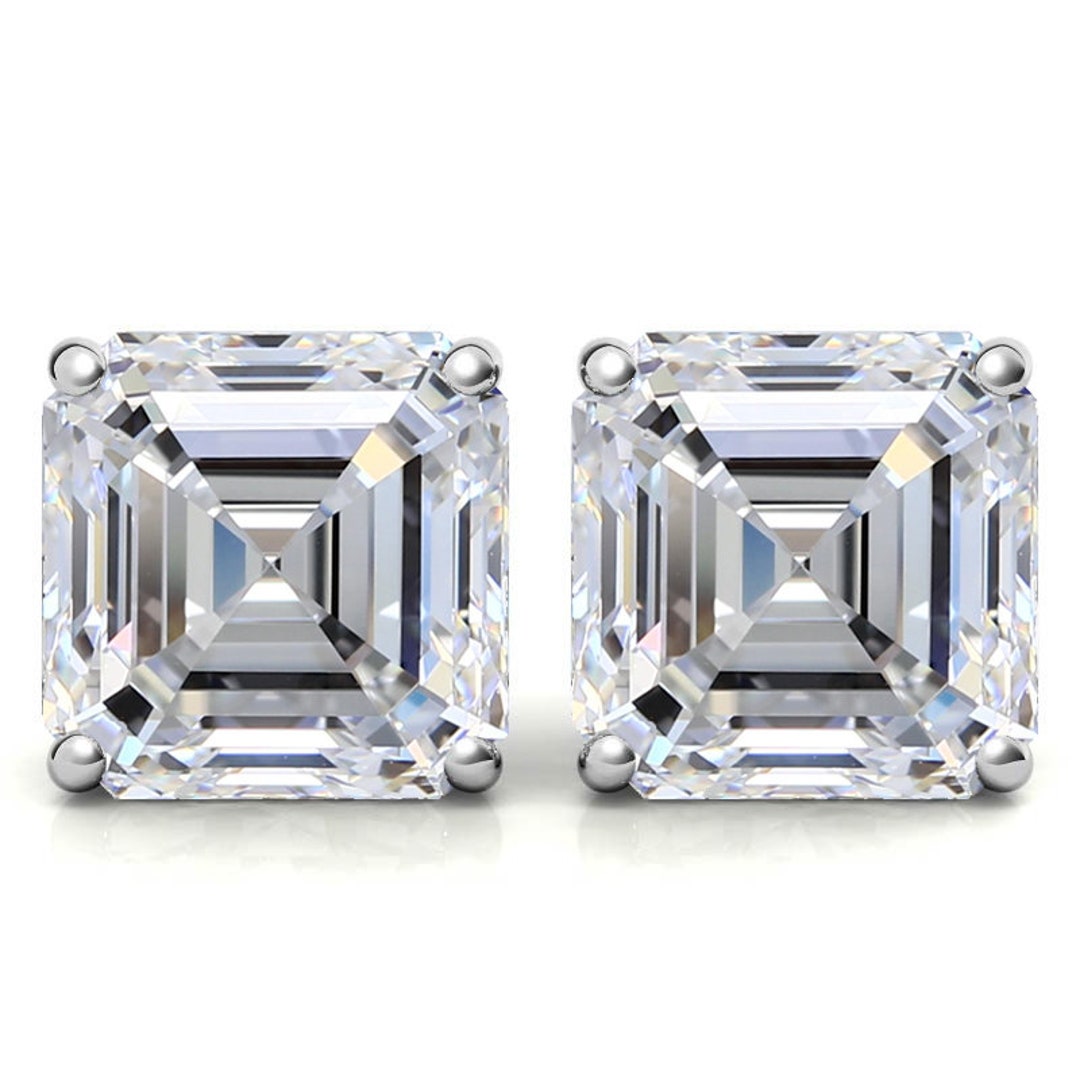 1.20 Ct to 5.00 Ct Asscher Cut Moissanite Stud Earrings in Push Back - Etsy