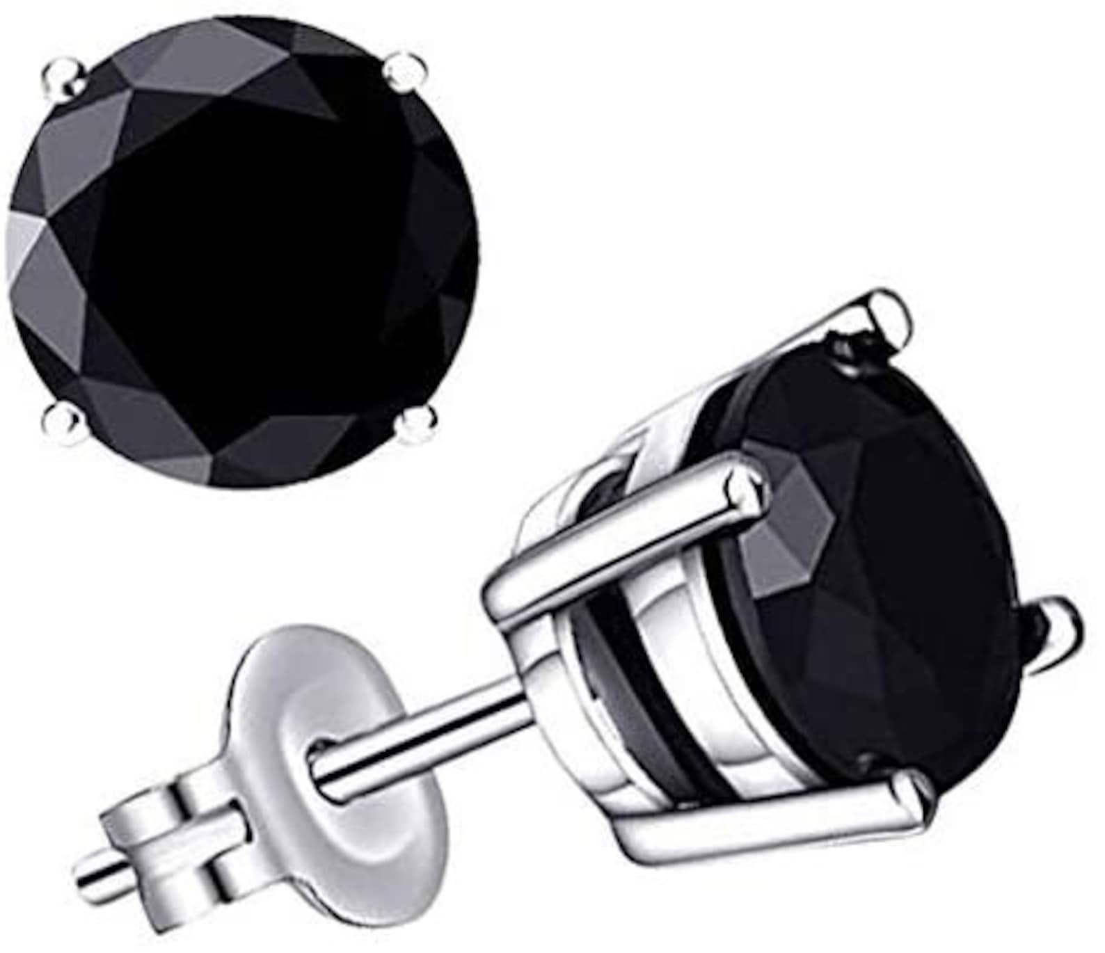 0.50 Ct to 5.50 Ct Round Cut Black Diamond Stud Earrings in Push Back ...