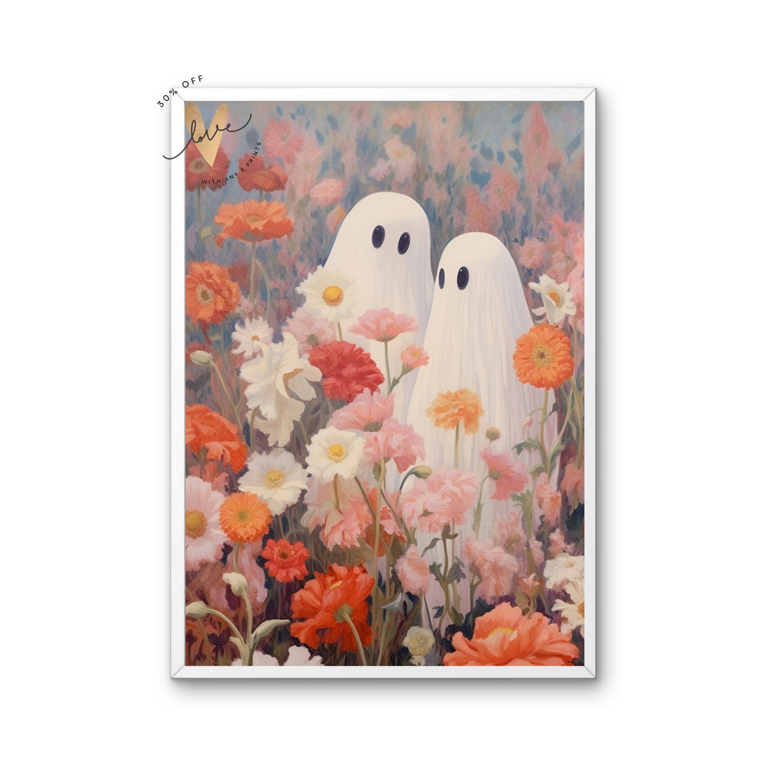 Ghost in A Flower Field Halloween Art Cute Halloween Print - Etsy