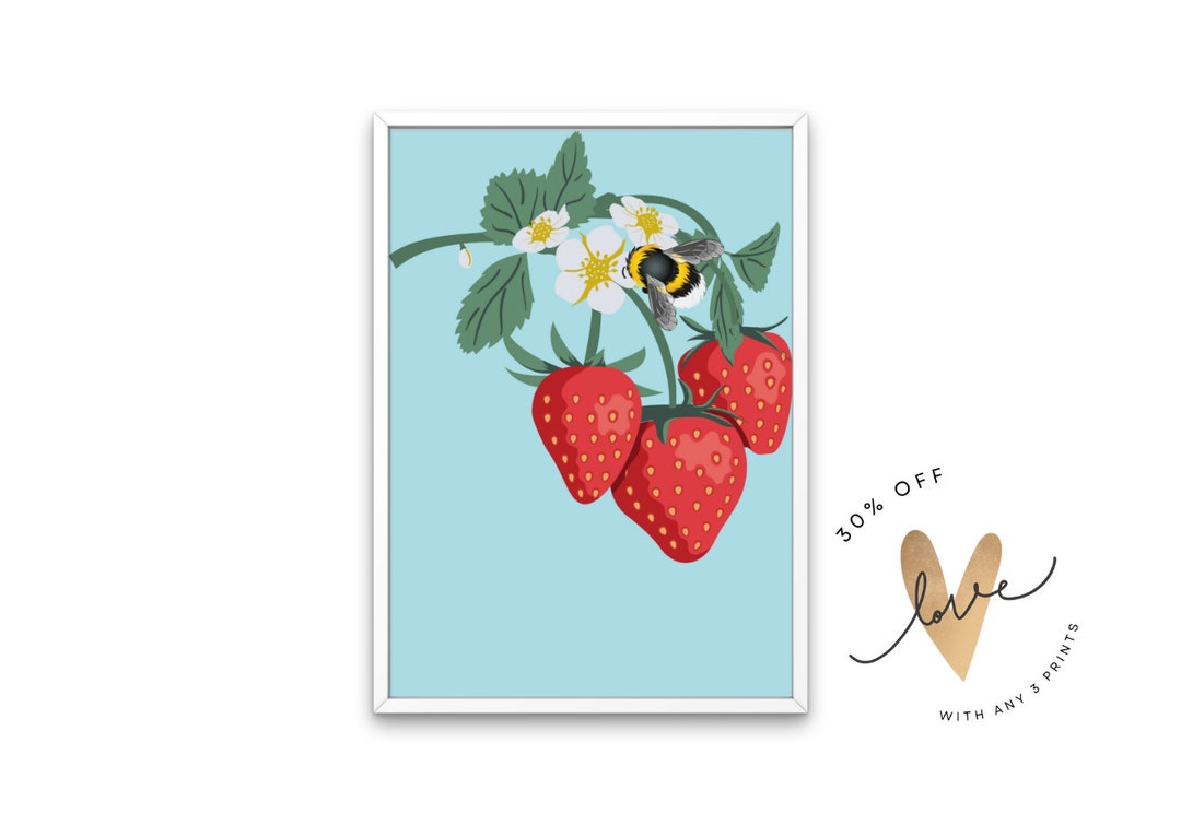 Strawberry Decor Bee Decor Printable Downloads Wall Art Home Decor ...