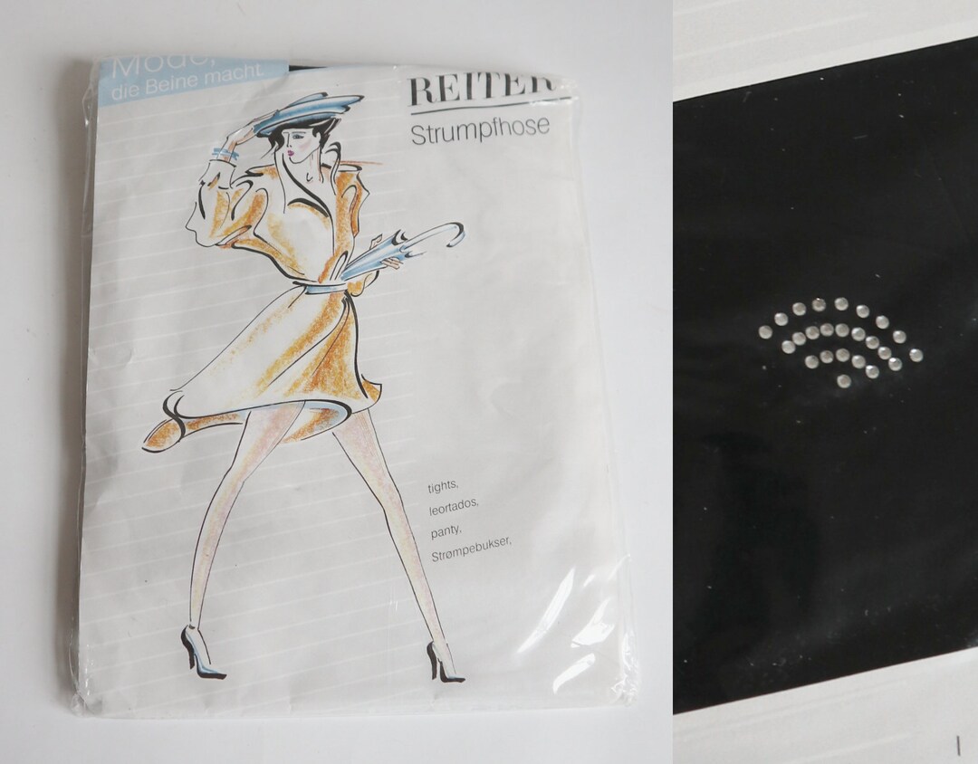 Black 80s Pantyhose With Rhinestones // DEADSTOCK Reiter Stockings ...