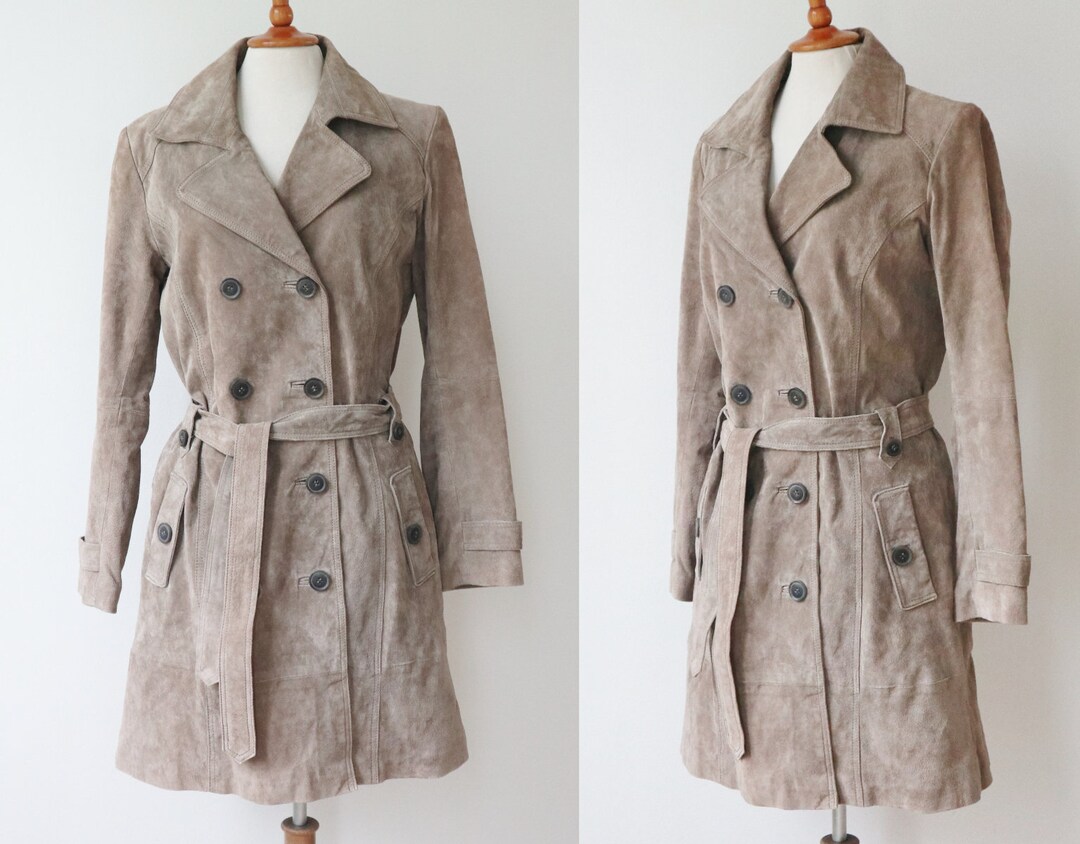 Beige 90s Suede Coat/jacket // Belted // // Womens Suede Coat // Size ...